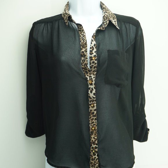 Papaya | Tops | Papaya Tops Black With Animal Print Blouse Color Black ...